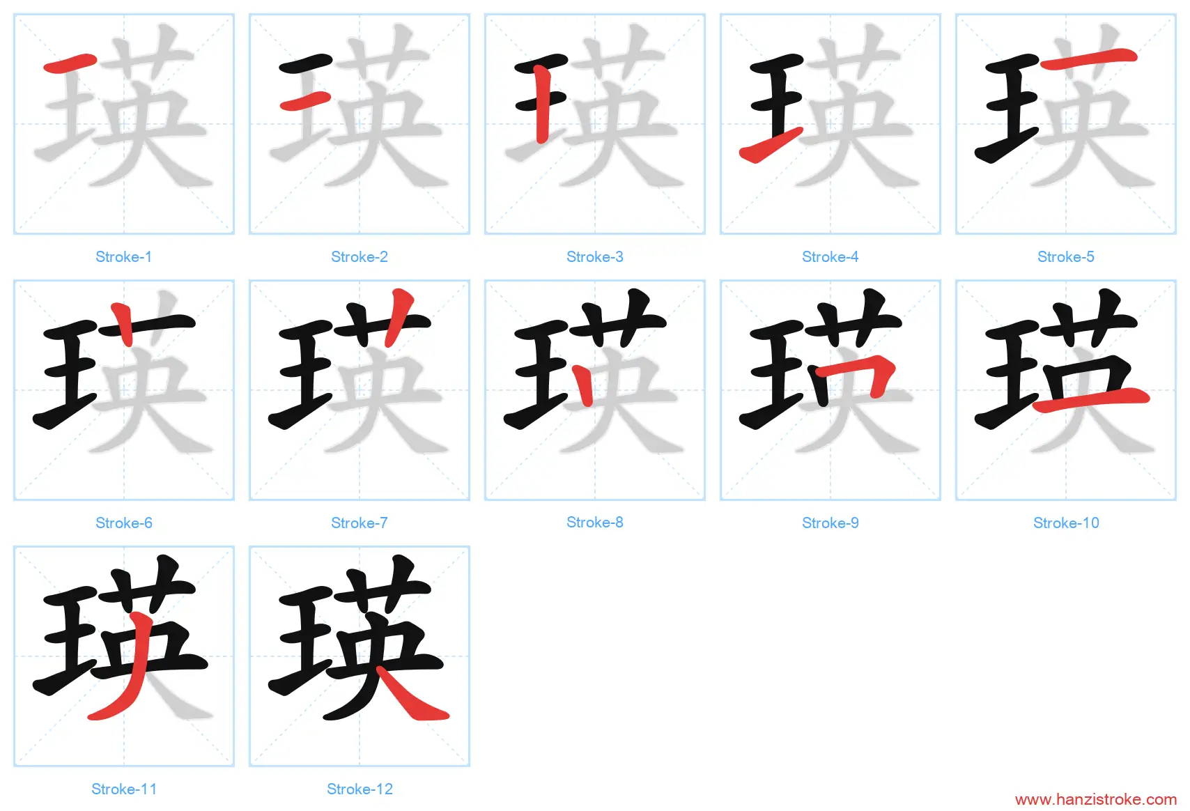 瑛 (yīng): Stroke Order, Meaning & How to Write