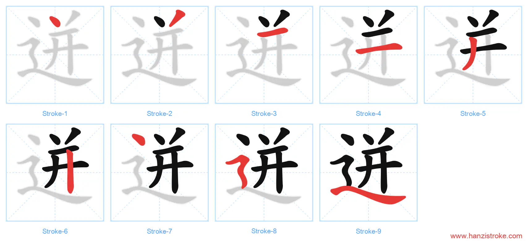 迸 (bèng) Stroke Order, Meaning & Radical - HanziStroke